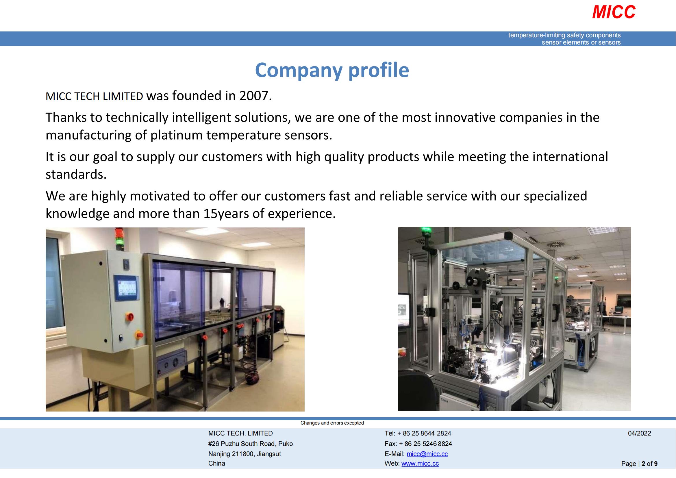 MICC Platinum Thin Film Resistance Temperature Detectors Produced by ...